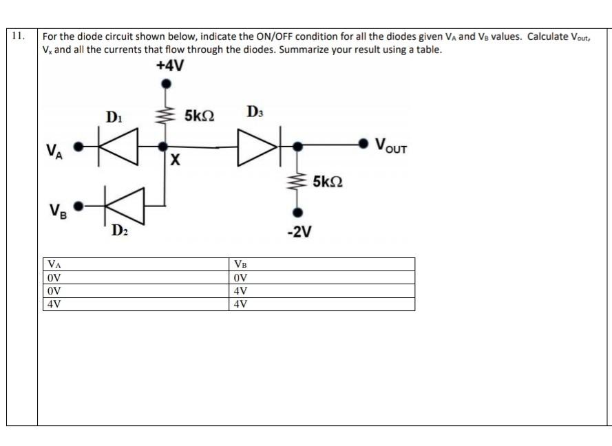 Solved 1. For the diode circuit shown below, indicate the | Chegg.com