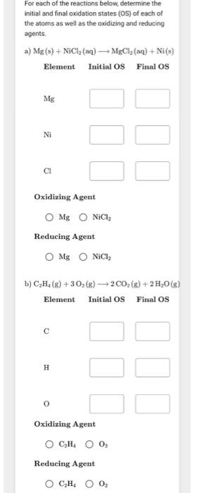 Solved For each of the reactions below, delermine the | Chegg.com
