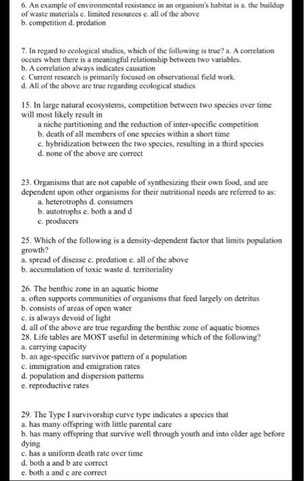 Solved 6. An example of environmental resistance in an | Chegg.com