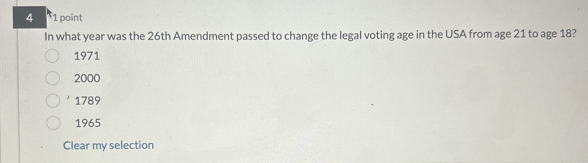 Solved 41 ﻿pointIn what year was the 26th Amendment passed | Chegg.com