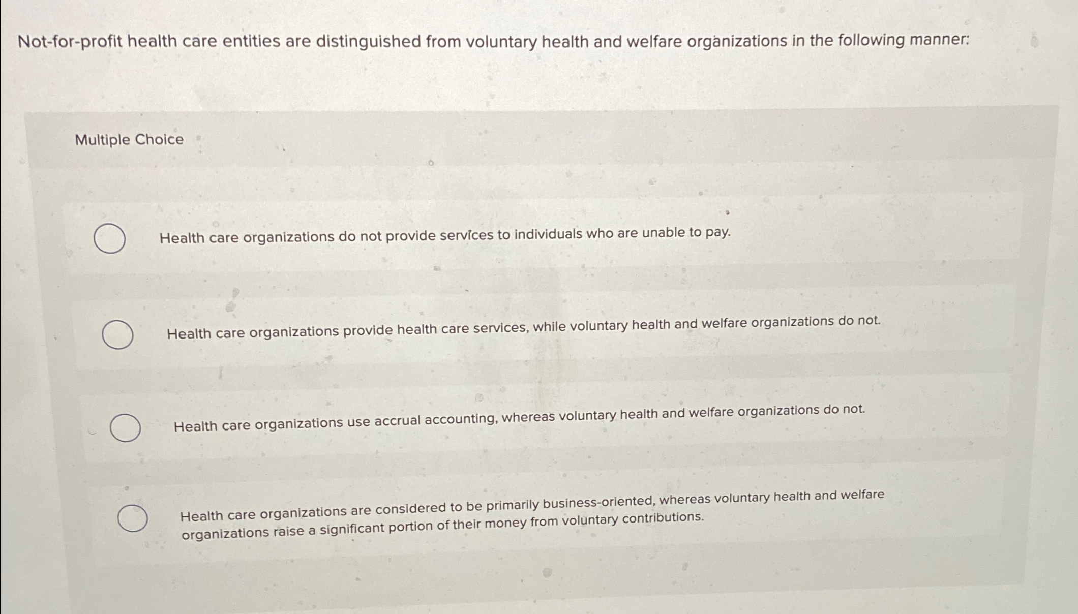 Solved Not-for-profit health care entities are distinguished | Chegg.com