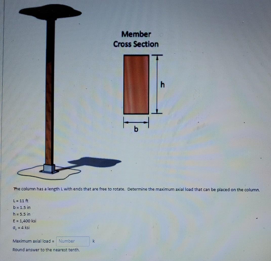 Solved Member Cross Section h The column has a length L with | Chegg.com