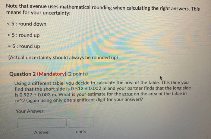 Solved Note that avenue uses mathematical rounding when | Chegg.com