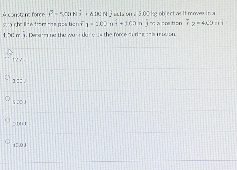 Solved by an EXPERT A constant force vec(F)=5.00Nhat(i)+6.00Nhat(j) ﻿acts | Chegg.com