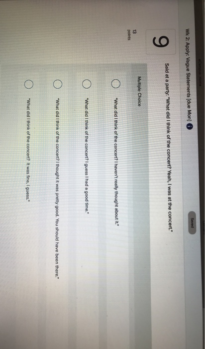 Solved Saved Wk 2: Apply: Vague Statements (due Mon) Sald at | Chegg.com