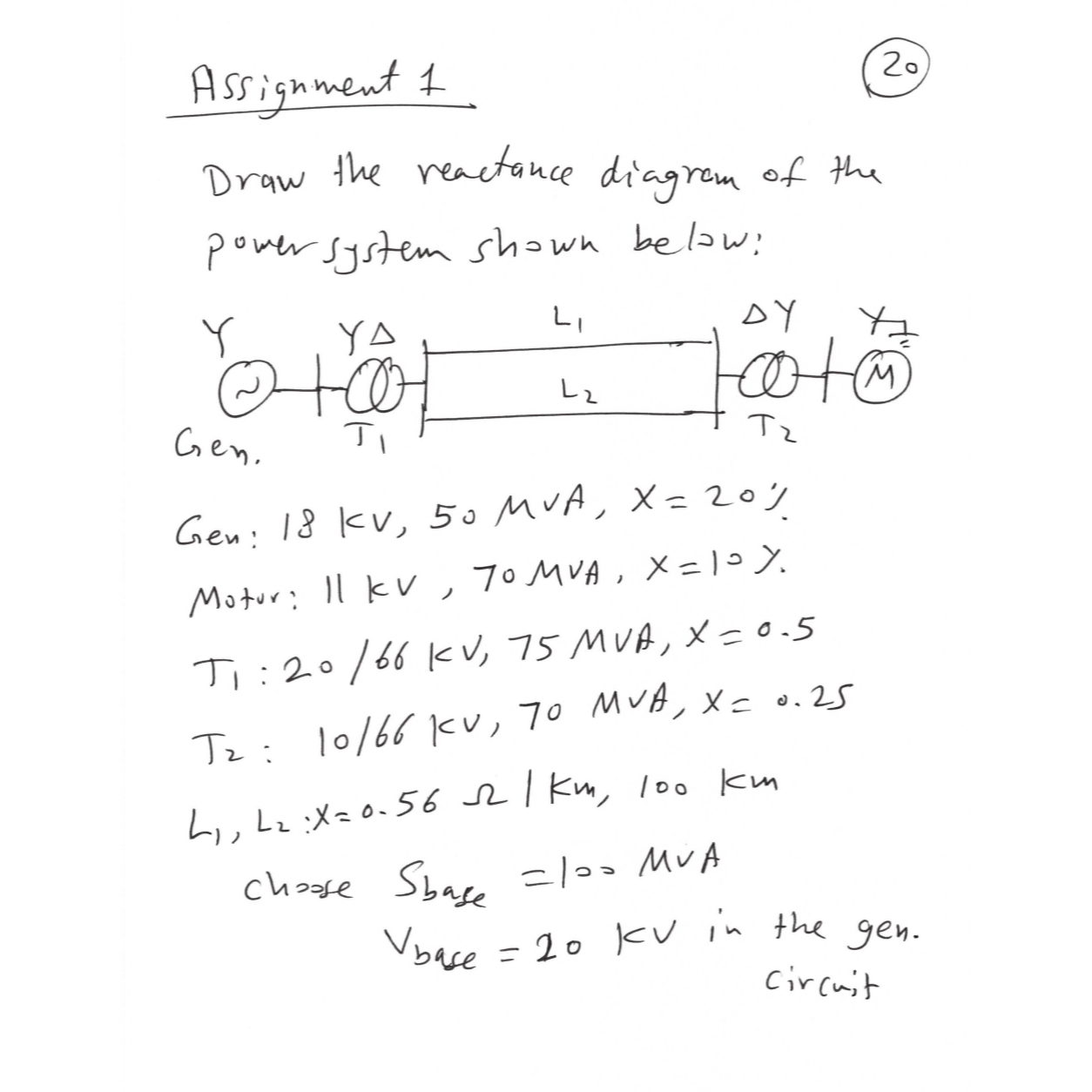 Solved Assignment 1(20)Draw the reactance diagram of the | Chegg.com