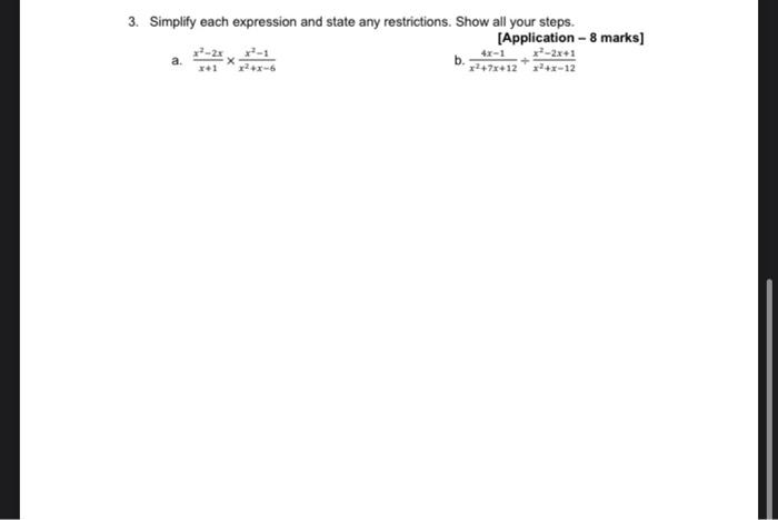 Solved 3. Simplify each expression and state any | Chegg.com