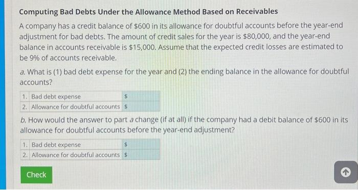 Solved Computing Bad Debts Under the Allowance Method Based | Chegg.com