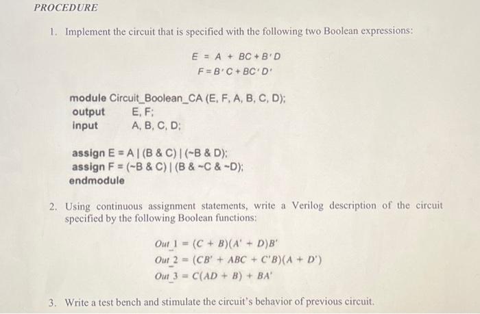 Solved PROCEDURE 1. Implement the circuit that is specified | Chegg.com