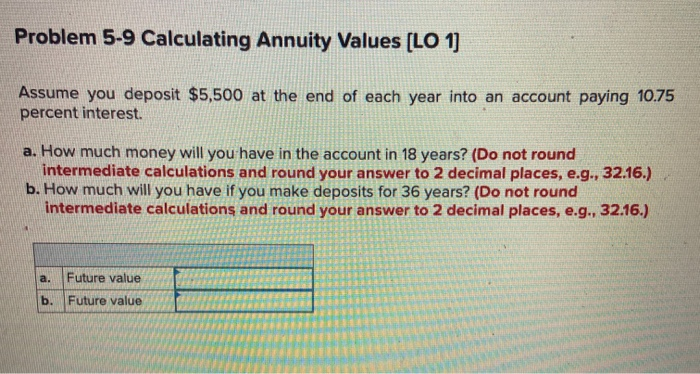 Solved Problem 5-9 Calculating Annuity Values (LO 1) Assume | Chegg.com