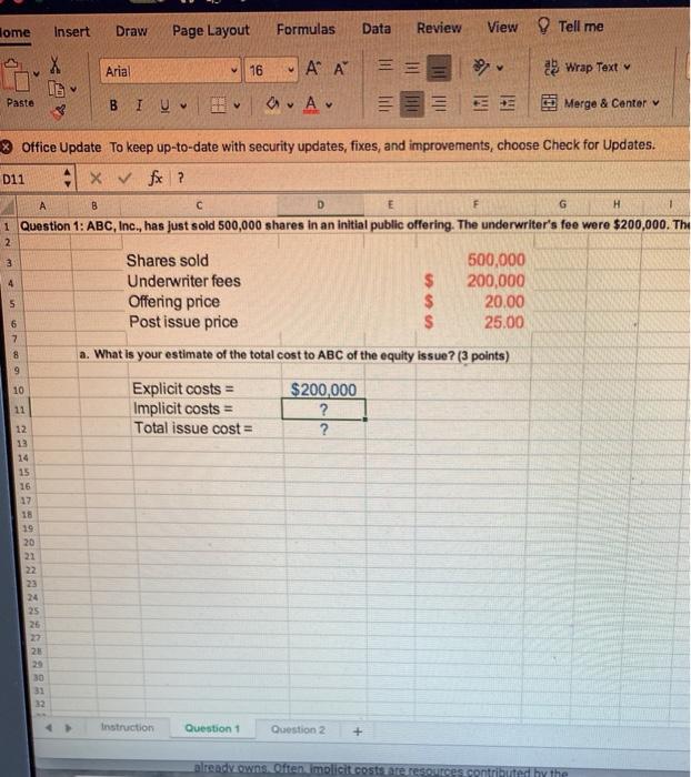 Solved Home Insert Draw Page Layout Formulas Data Review | Chegg.com