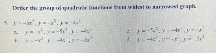 Solved Order the group of quadratic functions from widest to | Chegg.com