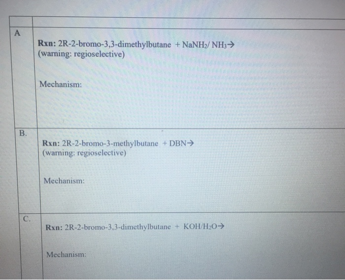 Solved Rxn: 2R-2-bromo-3,3-dimethylbutane + NaNH/NH3 → | Chegg.com