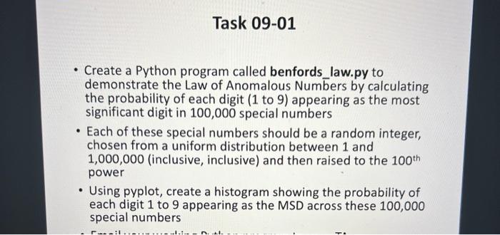 Solved - Create a Python program called benfords_law.py to | Chegg.com