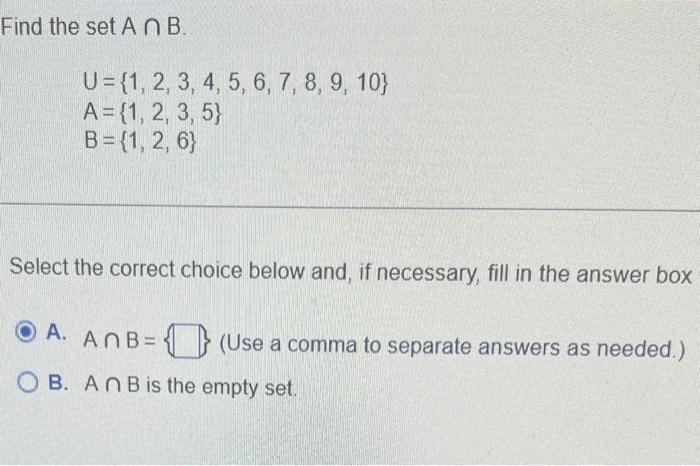 Solved Find the set A∩B. | Chegg.com