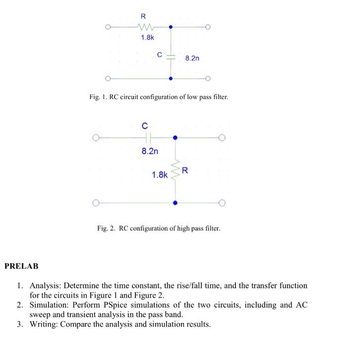 Fig. 1. RC circuit configuration of low pass filter. | Chegg.com