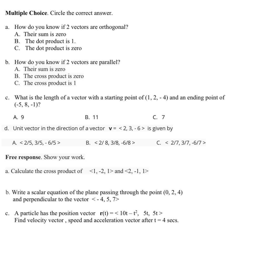 Solved Multiple Choice. Circle the correct answer.a. ﻿How do | Chegg.com