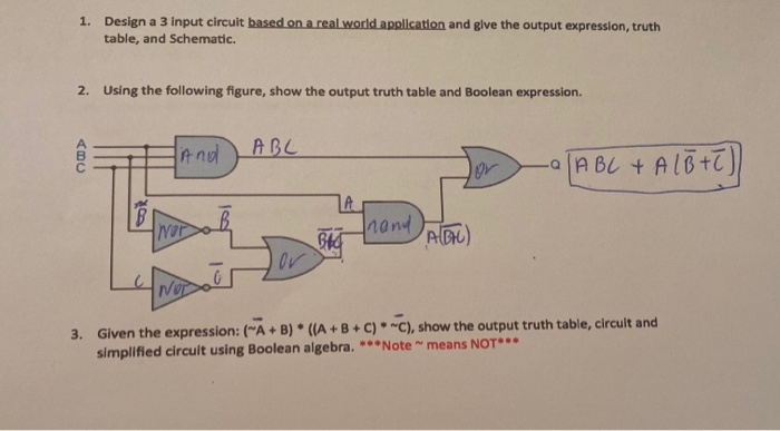 Solved 1. Design a 3 input circuit based on a real world | Chegg.com