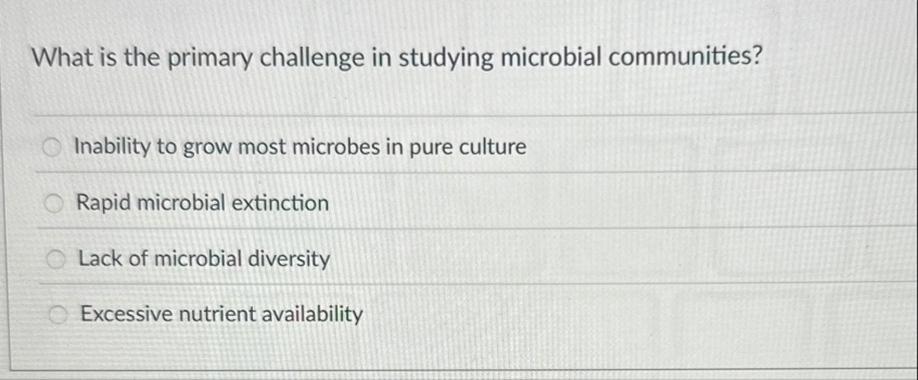 Solved What is the primary challenge in studying microbial | Chegg.com