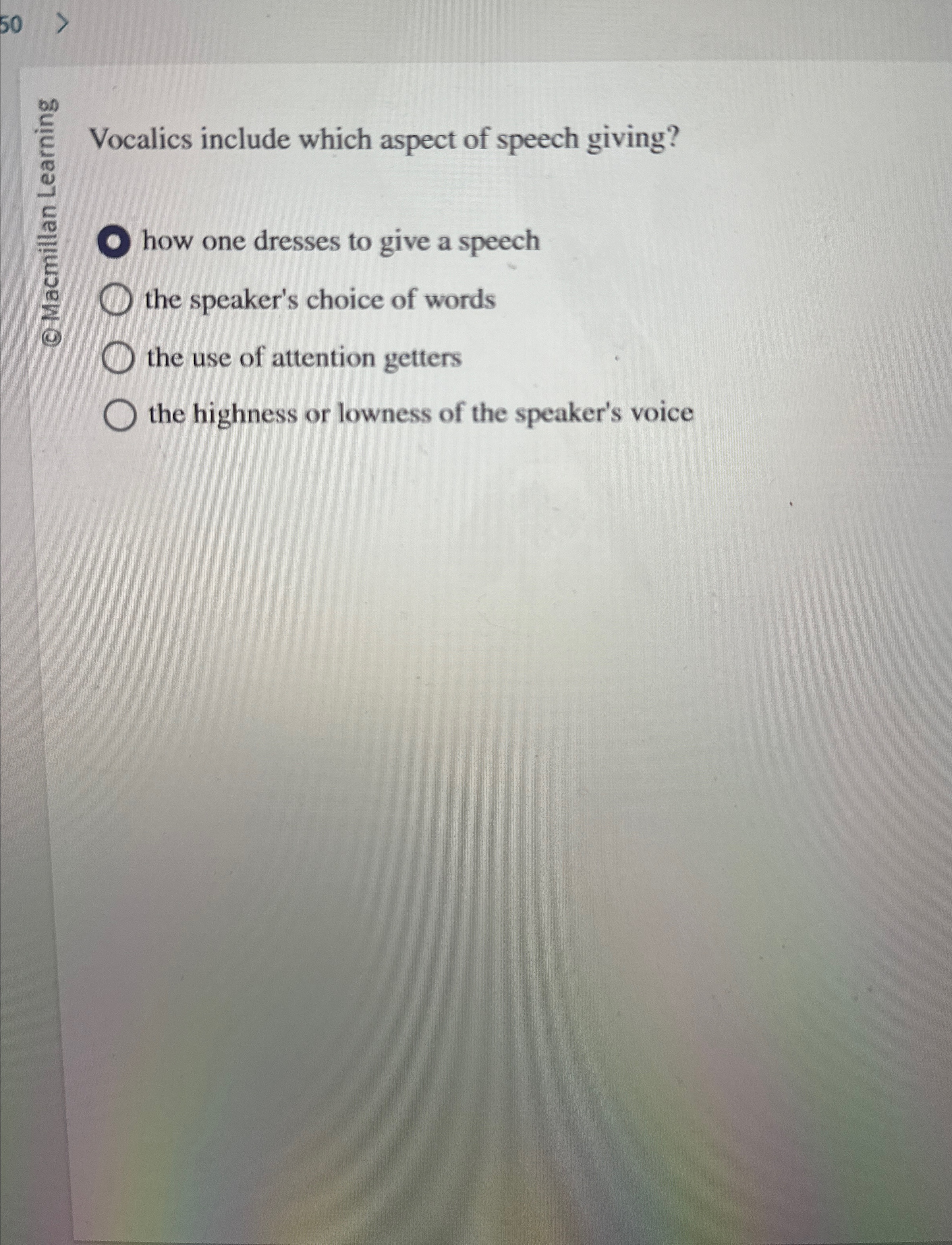 Solved Vocalics include which aspect of speech giving?how | Chegg.com