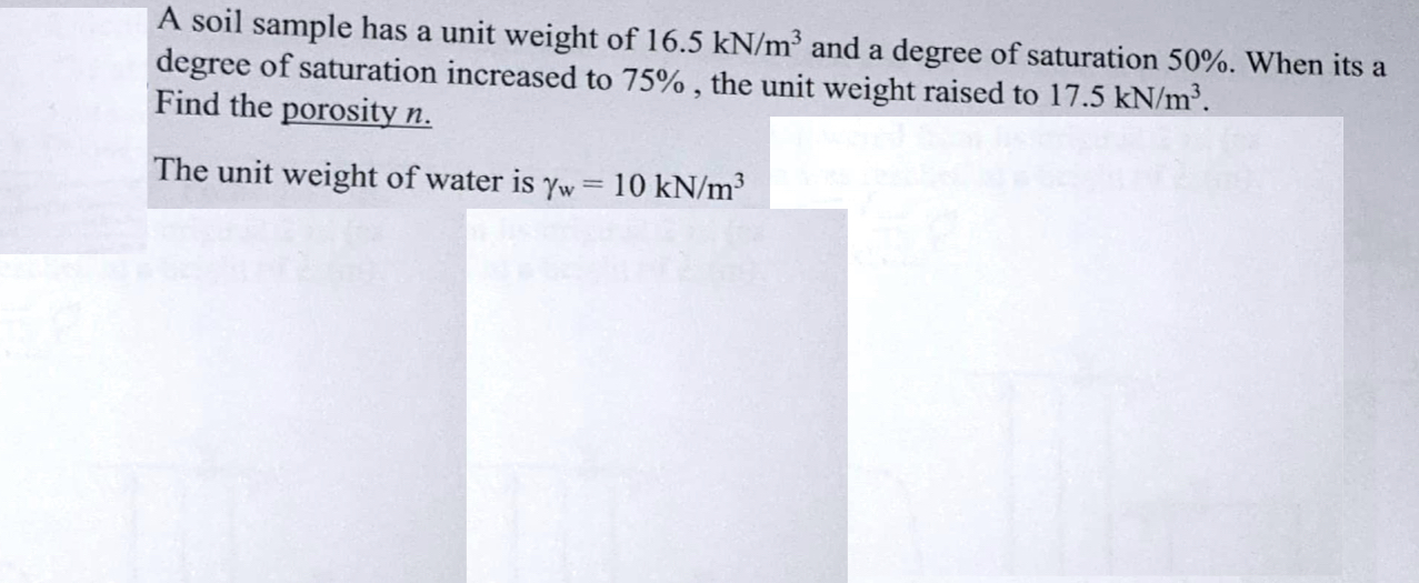 Solved A soil sample has a unit weight of 16.5kNm3 ﻿and a | Chegg.com
