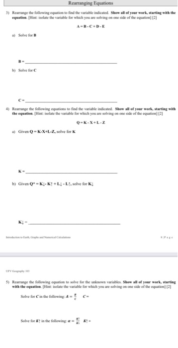 Solved Rearranging Equations 3) Rearrange the following | Chegg.com