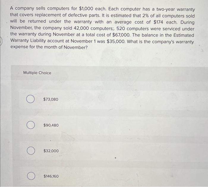 Solved A company sells computers for $1,000 each. Each | Chegg.com