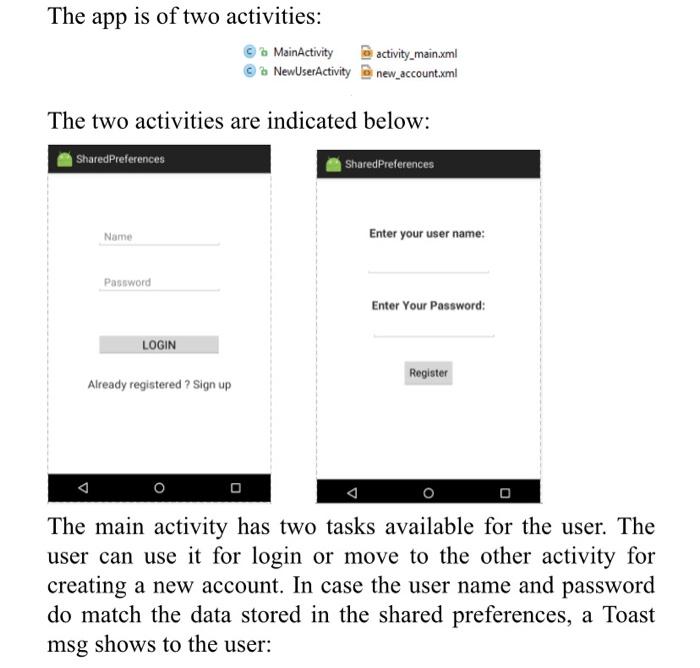 Solved The app is of two activities: \& MainActivity | Chegg.com