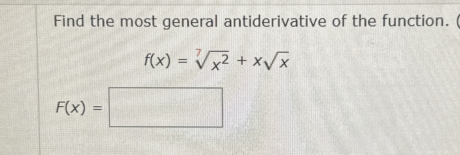 Solved Find the most general antiderivative of the | Chegg.com