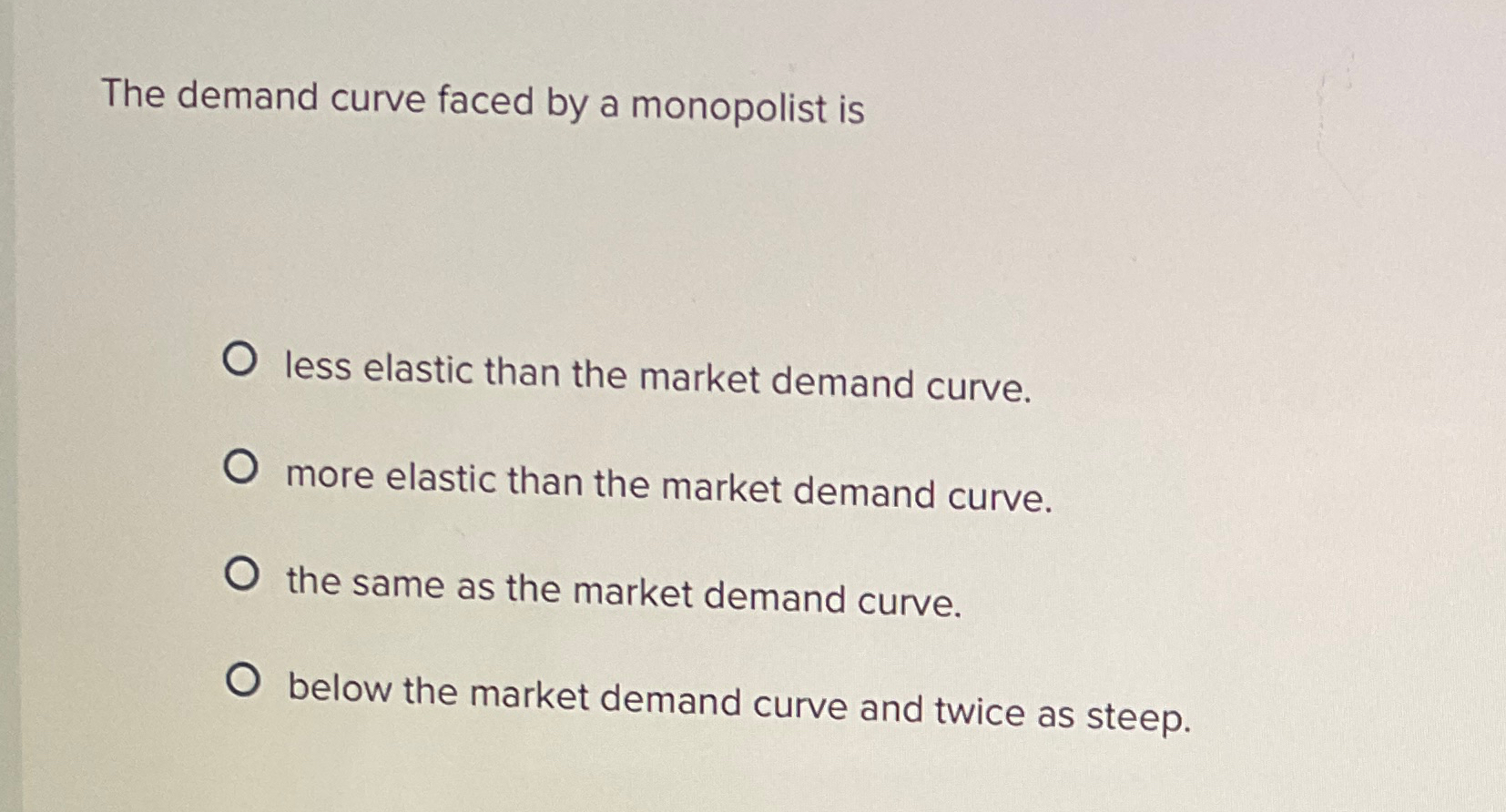 Solved The demand curve faced by a monopolist isless elastic | Chegg.com