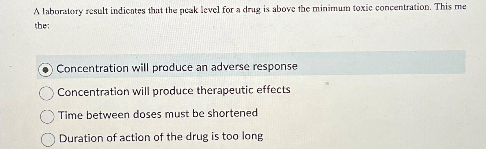 Solved A laboratory result indicates that the peak level for | Chegg.com