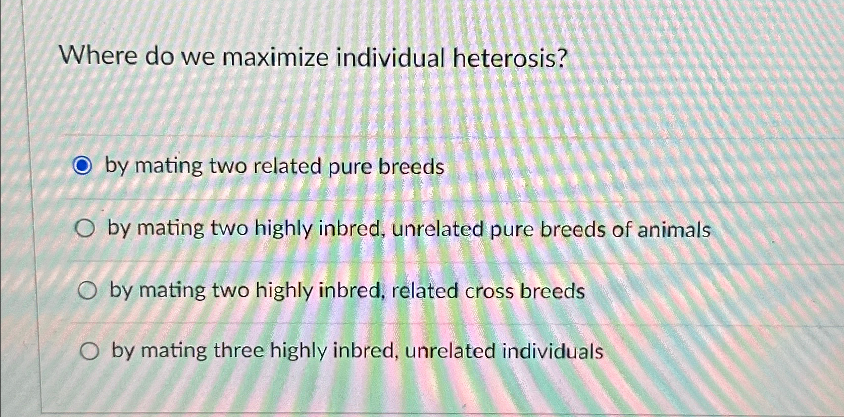 Solved Where do we maximize individual heterosis?by mating | Chegg.com