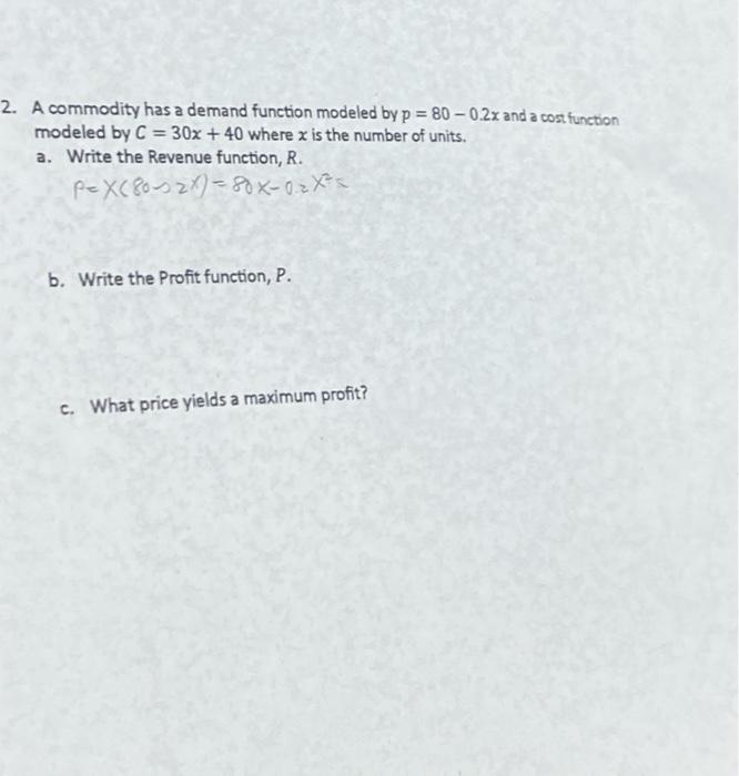 Solved A commodity has a demand function modeled by | Chegg.com