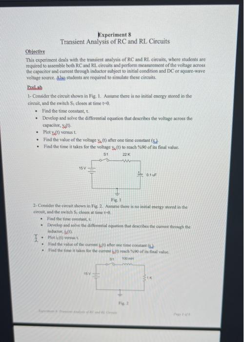 Solved Objective This experiment deals with the transient | Chegg.com
