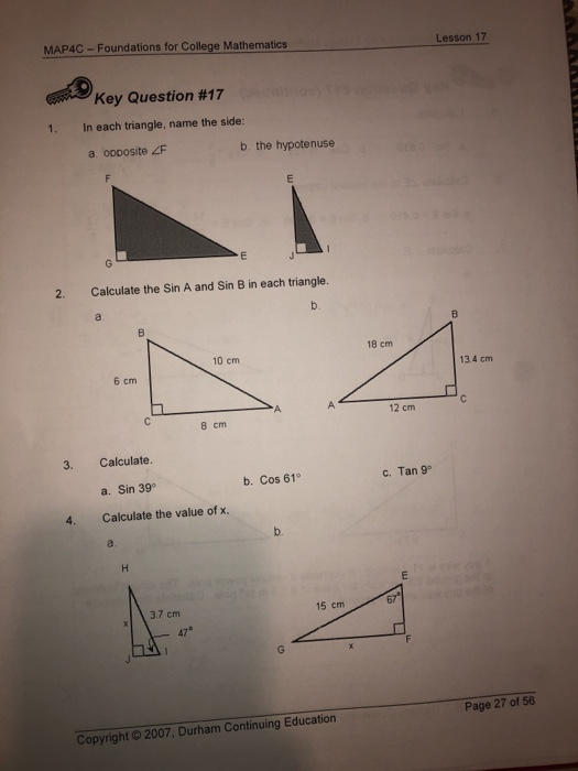 Solved Lesson 17 MAP4C - Foundations for College Mathematics | Chegg.com
