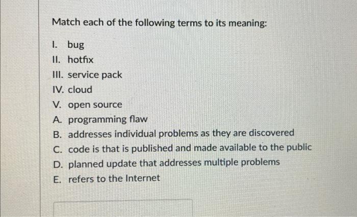 Solved Match each of the following terms to its meaning: I. | Chegg.com