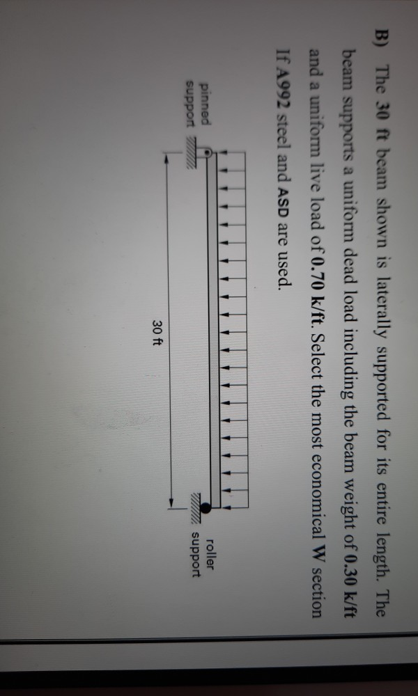 Solved B) The 30 ft beam shown is laterally supported for | Chegg.com