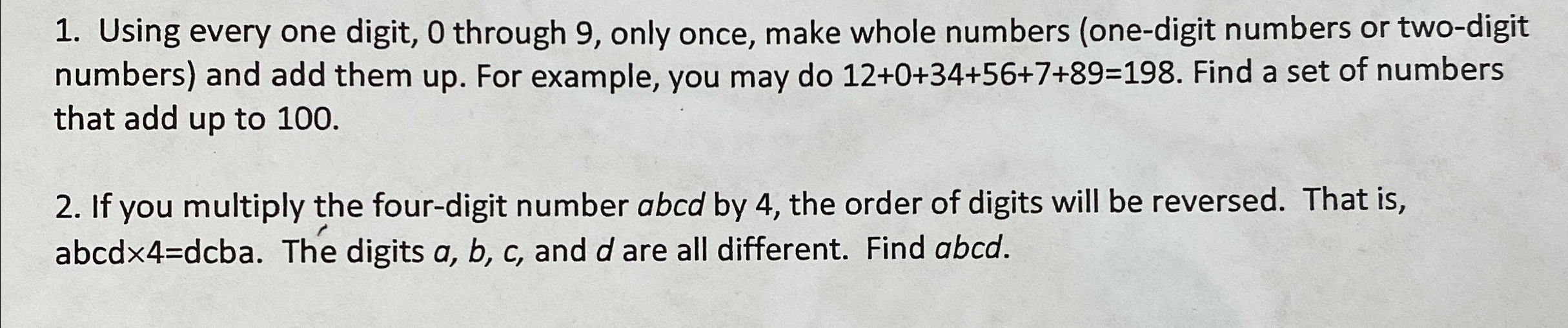 Solved Using every one digit, 0 ﻿through 9 , ﻿only once, | Chegg.com
