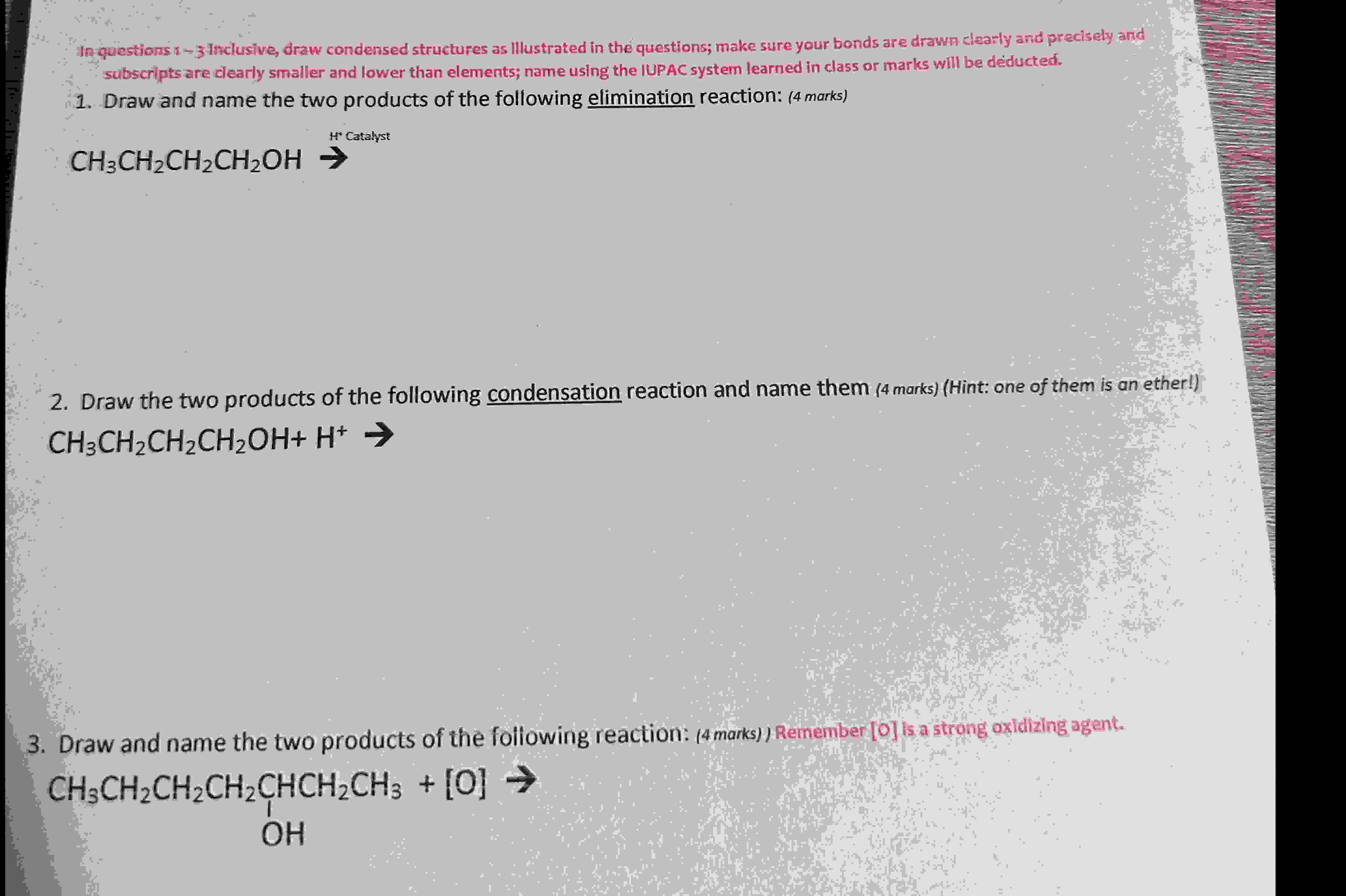 Solved n questions 1 ﻿- ﻿3 ﻿﻿inclusive, ﻿draw condensed | Chegg.com