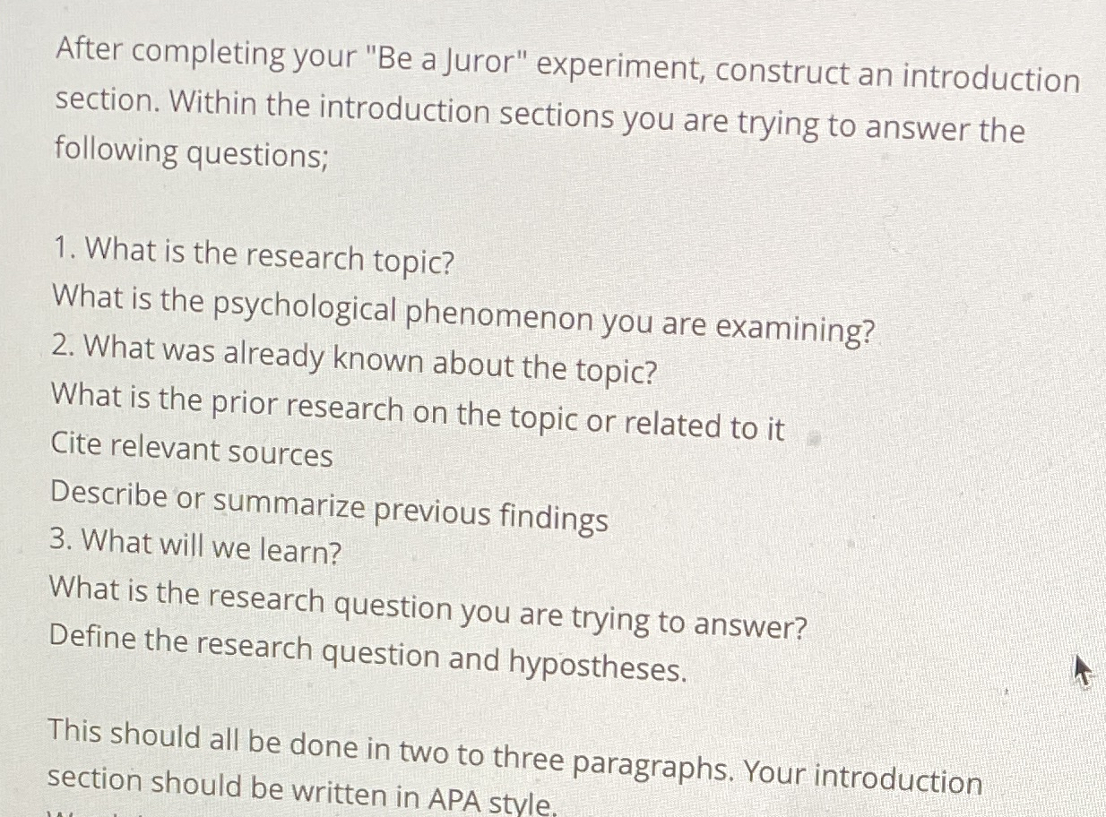 Solved After completing your "Be a Juror" experiment, | Chegg.com