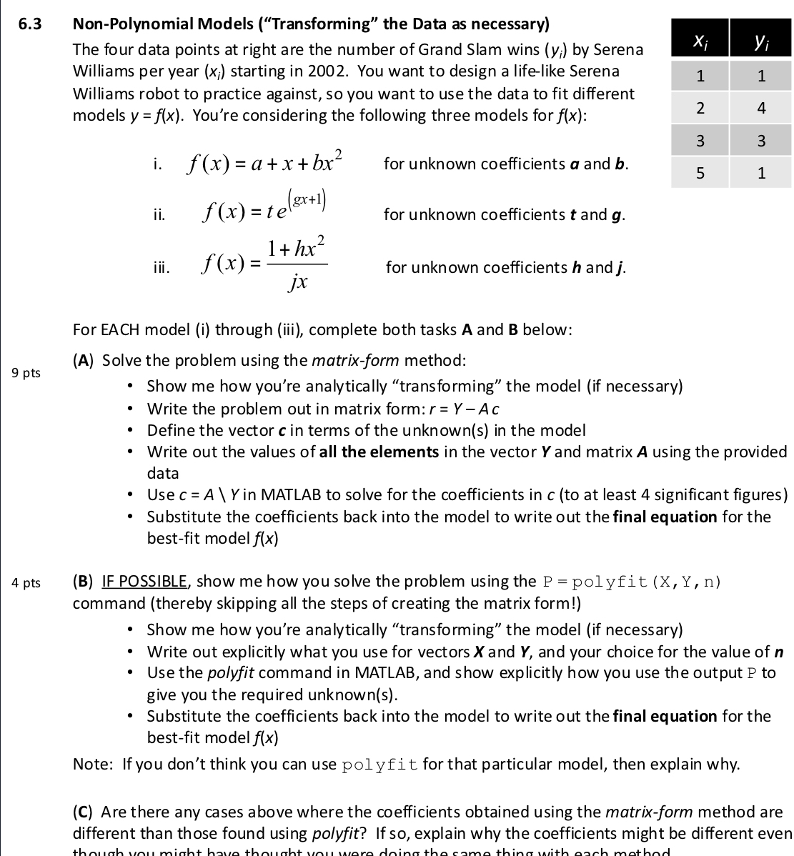 Solved 6.3 ﻿Non-Polynomial Models ("Transforming" ﻿the Data | Chegg.com