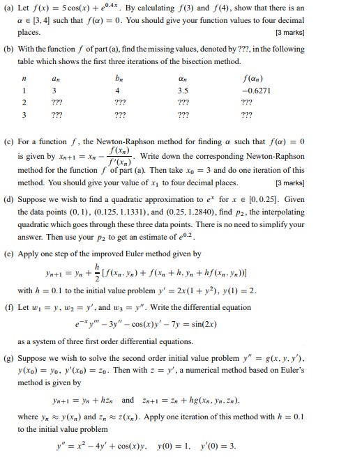 Solved (a) ﻿Let f(x)=5cos(x)+e0.4x. ﻿By calculating f(3) | Chegg.com
