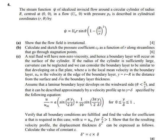 Solved 4. The stream function of idealized inviscid flow | Chegg.com