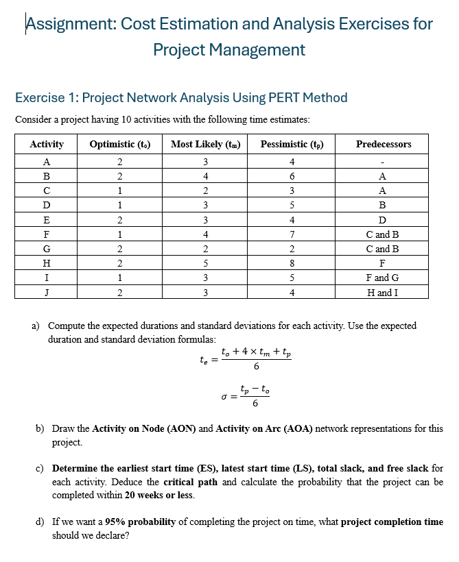 Solved Assignment: Cost Estimation and Analysis Exercises | Chegg.com