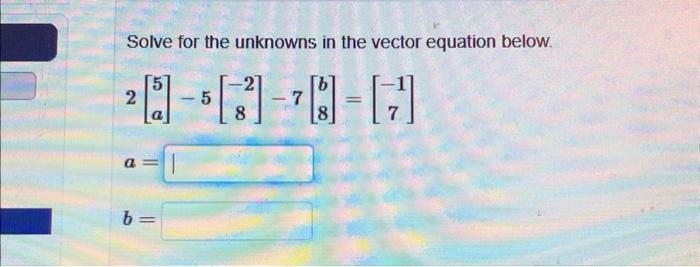 Solved Solve for the unknowns in the vector equation below. | Chegg.com
