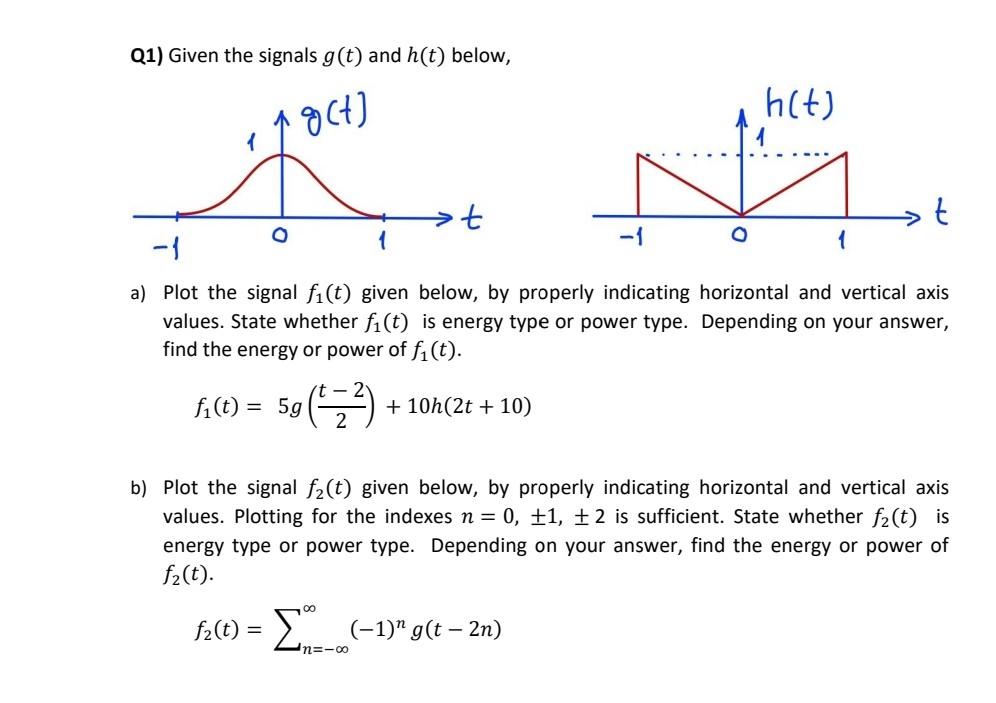 Q1) Given the signals g(t) and h(t) below, a) Plot | Chegg.com
