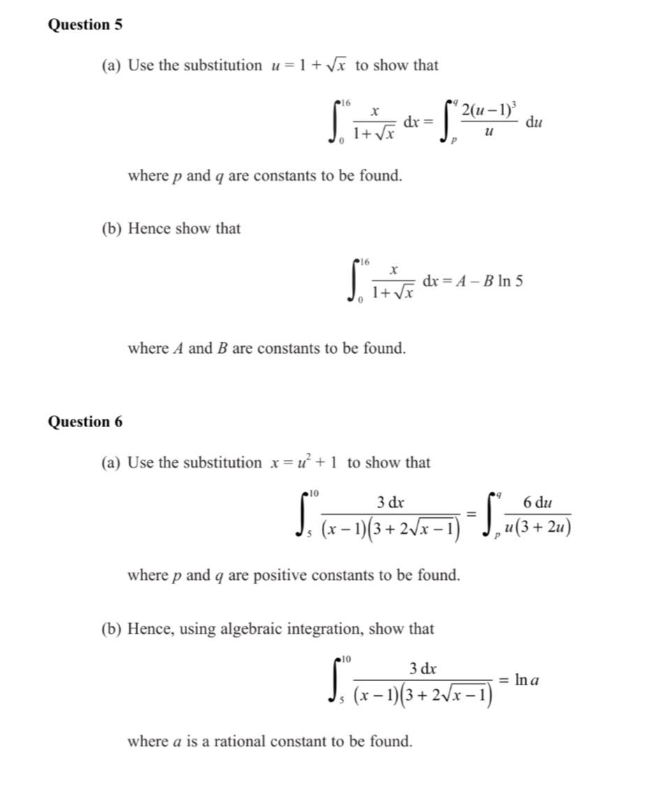 Solved Question (a) ﻿Use the substitution u=1+x2 ﻿to show | Chegg.com
