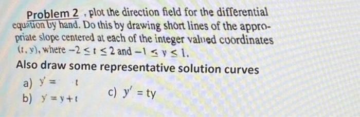 Solved Problem 2 plot the direction field for the | Chegg.com