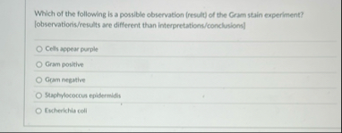 Solved Which of the following is a possible observation | Chegg.com