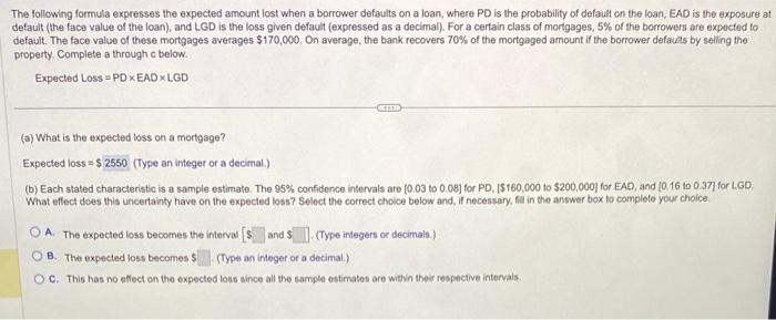 Solved The following formula expresses the expected amount | Chegg.com